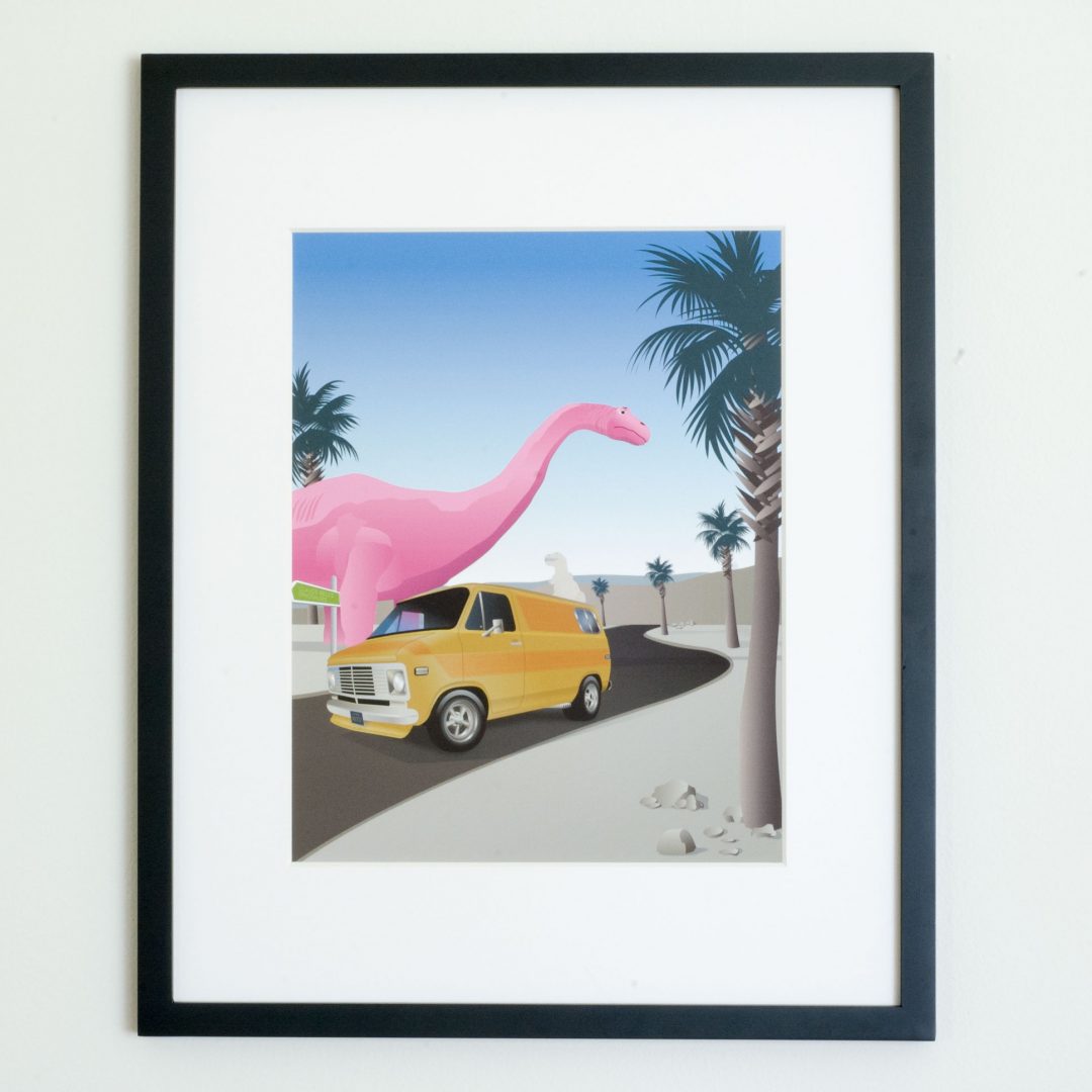 Chevy Custom Van Cabazon Dinosaur Park Illustration Art Print – Vectrolux
